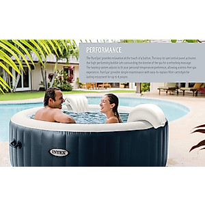 Intex 28431E PureSpa Plus 85in x 25in Outdoor Portable Inflatable 6 Person Round Hot Tub Spa with 170 Bubble Jets, Cover, Built in Heater Pump, and 2 Non-Slip Seats, Navy
