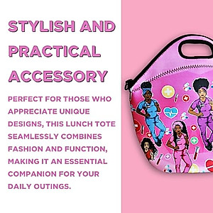 Reflections By Zana Large Pink Afro African American Women Neoprene Lunch Tote with Adjustable Shoulder Strap