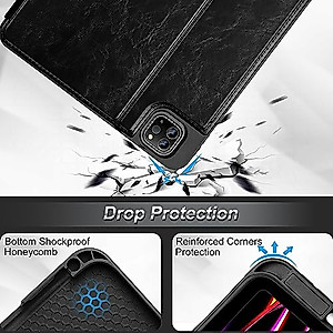 Zinibri iPad Pro 11 Inch Case, iPad Pro 11 Inch Cover, iPad Pro 11 Case 2022 2021 4th 3rd Generation with Pencil Holder, PU Leather,Multi-Angles,Auto Sleep/Wake Cover Case for iPad Pro 11", Black