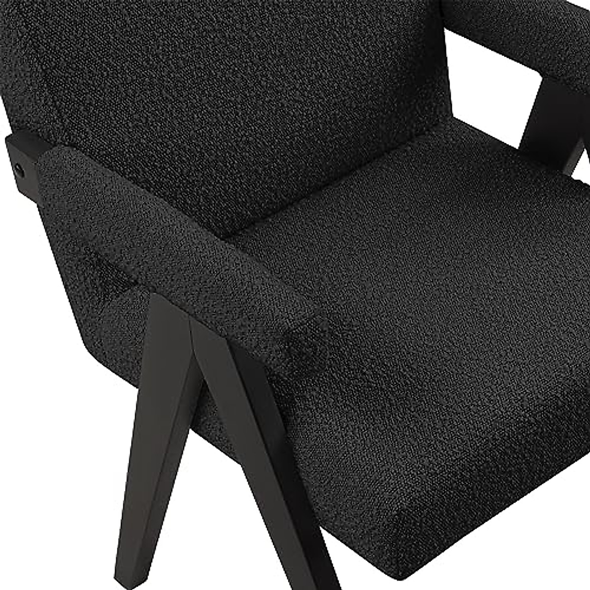 Meridian Furniture 481Black Woodloch Collection Mid-Century Modern Boucle Fabric Upholstered Accent Chair with Rich Black Boucle Fabric, Black Finish Solid Wood, 24.5" W x 23.5" D x 32" H, Black