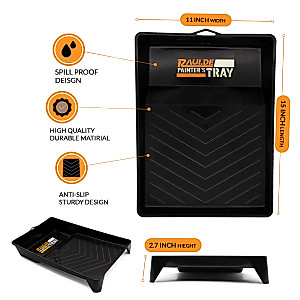 Raulde Paint Roller Kit of 10 Pcs - Includes a Paint Tray, Brush, Large and Mini Rollers & Sleeves, Paint Repellent Masking Tape, Paint Mixer - Roller Set for Painting Walls