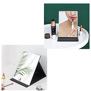 PSG.LGD Makeup Mirror,Portable Folding Mirror with Adjustable Stand for Tabletop,PU Leather,Perfect Size for Camping,Vocation,Home Vanity and Office Desk,Black