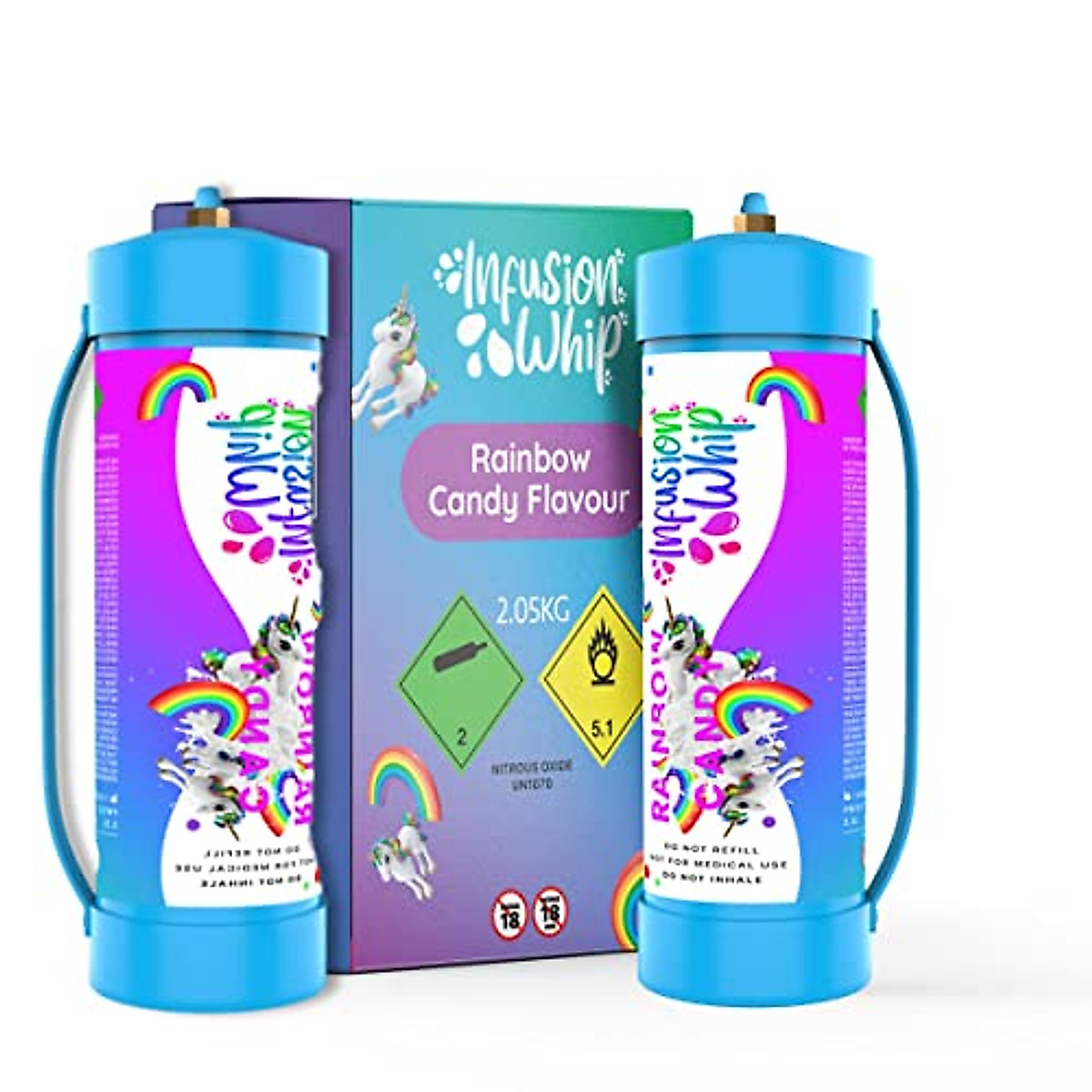 InfusionWhip Flavored Whipped Cream Chargers, 3.3L Tanks, 2000g Whip Cream Charger Cylinder, 2 Cylinder (Rainbow Candy)