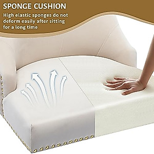 KCC Velvet Dining Room Chairs Set of 4 Nailhead Back Ring Pull Trim with Gold Legs for Kitchen Living Room(Beige)