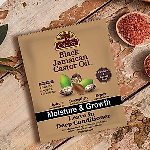 OKAY - Black Jamaican Castor Oil Leave-In Conditioner - All Hair Types/Textures - Repair, Moisturize, Grow Healthy Hair - with Argan Oil, Shea Butter - Free of Parabens, Silicones, Sulfates - 1.5 oz , brown