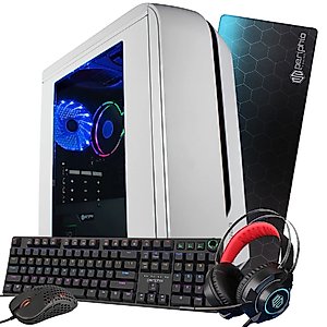 Periphio Warp Gaming PC with AMD Athlon 3000G, Radeon Vega 3 iGPU, 500GB SSD, 16GB DDR4 RAM, Windows 10, 4-in-1 RGB Gaming Bundle, and XXL Desk Mat