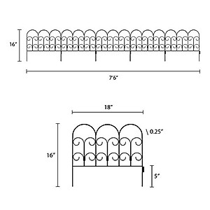 Garden Edging Border- Flower Bed Fencing for Landscaping- Iris Fence, 5 Piece Set of Black Interlocking Outdoor Lawn Stakes by Pure Garden (8Â’)