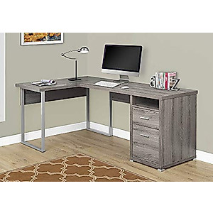 Monarch Specialties I 7255 Computer Desk, Home Office, Corner, Left, Right Set-up, Storage Drawers, 80"L, L Shape, Work, Laptop, Metal, Laminate, Brown, Grey