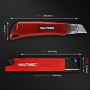 HAUTMEC 25mm Extra Heavy-Duty Utility Knife with 10pcs Blades Set, Snap-off Retractable Box Cutter, Auto-lock Mechanism, Sturdy Body HT0095-KN