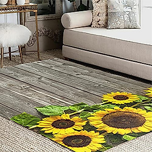 ALAZA Beautiful Sunflower on Wooden Area Rug Rugs for Living Room Bedroom 5'3"x4'