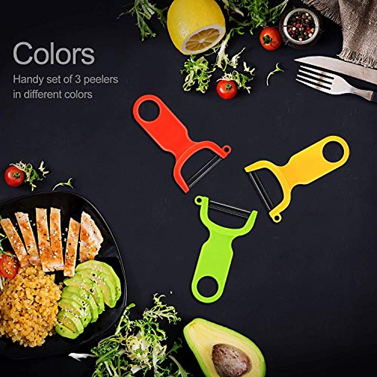 Original Vegetable Fruit Peeler Carbon Steel Blade 3 Pack Red/Green/Yellow…
