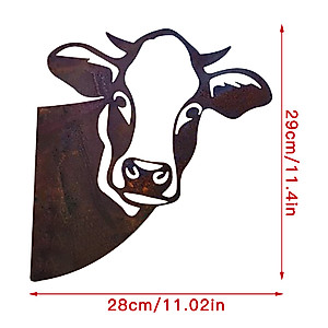 LYEAA Metal Cow Peeking Yard Art, Cow Cattle Wall Decor, Farm Peeping Cattle Metal Wall Art for Farmhouse Outdoor Garden Decor, Farm Fence Modern Artwork Home Decor
