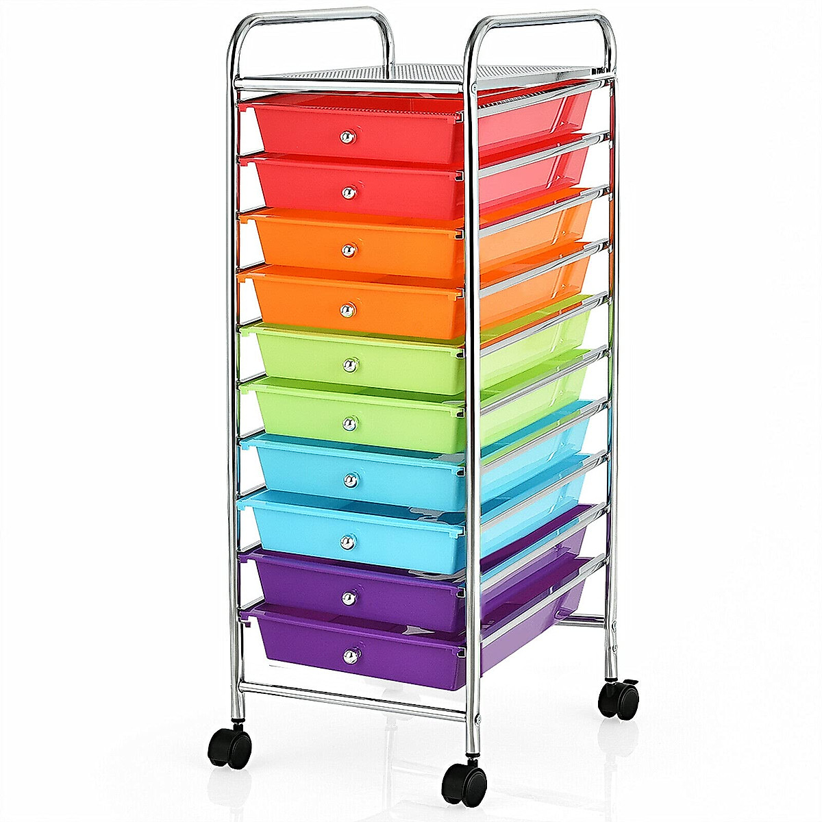 Happygrill 10-Drawer Rolling Storage Cart Utility Trolley Organizer Cart for Home Office School Scrapbook Paper Organizer with Shelf
