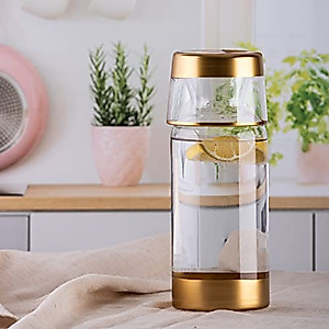 GARIZZE Bedside Water Carafe and Glass Set for Bedroom, Bedside Carafe and Glass Set, Mouthwash Decanter for Bathroom, Water Carafe with Glass Cup for Nightstand (24-oz/7-oz) (GOLD)