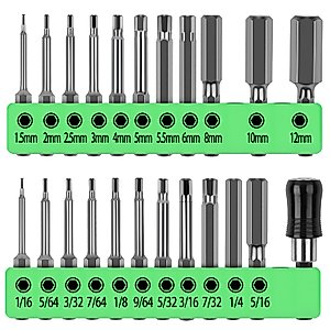 SWANLAKE 23-Piece Hex Head Allen Wrench Drill Bit Set, S2 Steel, Metric & SAE Hex Bit Set, 2.3" Long, Magnetic Tips.