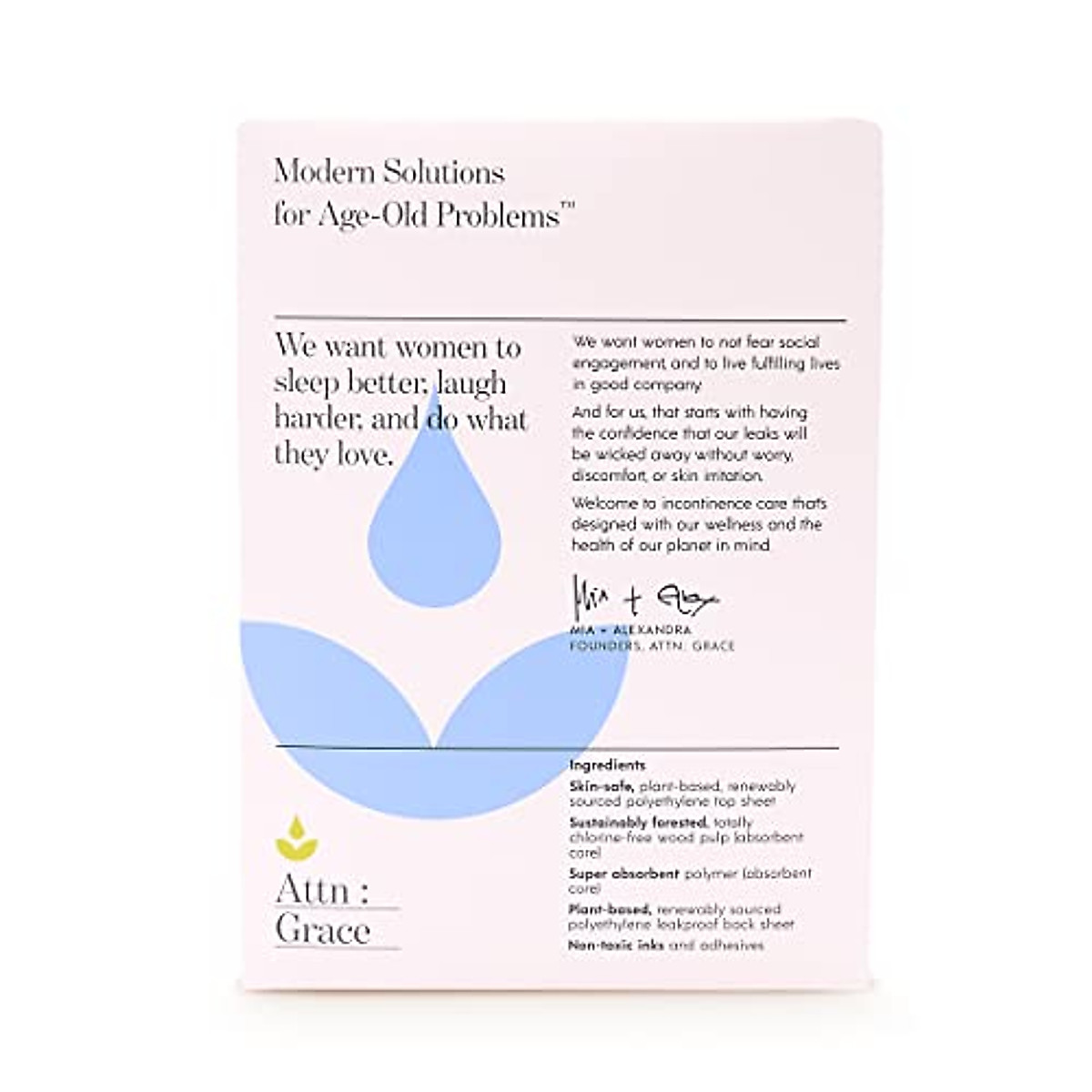 Attn: Grace Panty Liners for Women - 46 Liners – for Light Urinary Incontinence, Bladder Leakage or Postpartum - 100% Breathable & Plant-Based Materials Active Odor Control - Free from Harsh Chemicals