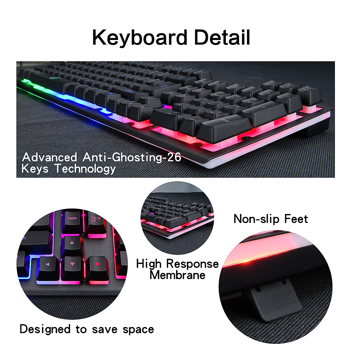 DGG ST-KM6 Wired RGB Backlit Gaming Keyboard and Mouse, Gaming Mouse Pad, Gaming Headset,All in One Combo for PC Gamers and Xbox and PS4 Users