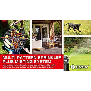 Eden 11530 Multi-Pattern Turbo Gear Drive Metal Tripod Sprinkler Plus Misting System w/Quick Connect Starter Kit, 360 Degree Coverage