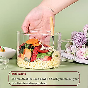 CZFWin Glass Soup Bowl with Lid and Handle, 47 FL OZ Glass Ramen Noodle Bowl Microwave Safe, Clear Glass Simmer Pot for Cooking on Stove