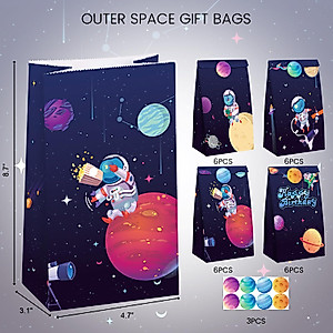 VGOODALL 24PCS Outer Space Gift Bags, Party Favor Bags Space Goodie Bags Lunch Paper Bags with Stickers for Kids Space Theme Birthday Party