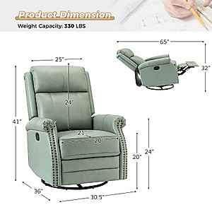 HULALA HOME Genuine Leather Swivel Rocker Recliners Set of 2 with Adjustable Backrest & Footrest, Manual Glider Recliner Chair with Swivel Base, Home Theater Sofa Armchair for Living Room Bedroom,SAGE