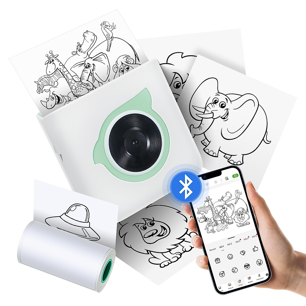 Bisofice Pocket Printer Wireless Bluetooth Thermal Printers, Label Maker, for DIY, Photo Printing, Study Notes, Journal, Work Plan, Inkless Smart Printer Gift, with a Roll Thermal Paper