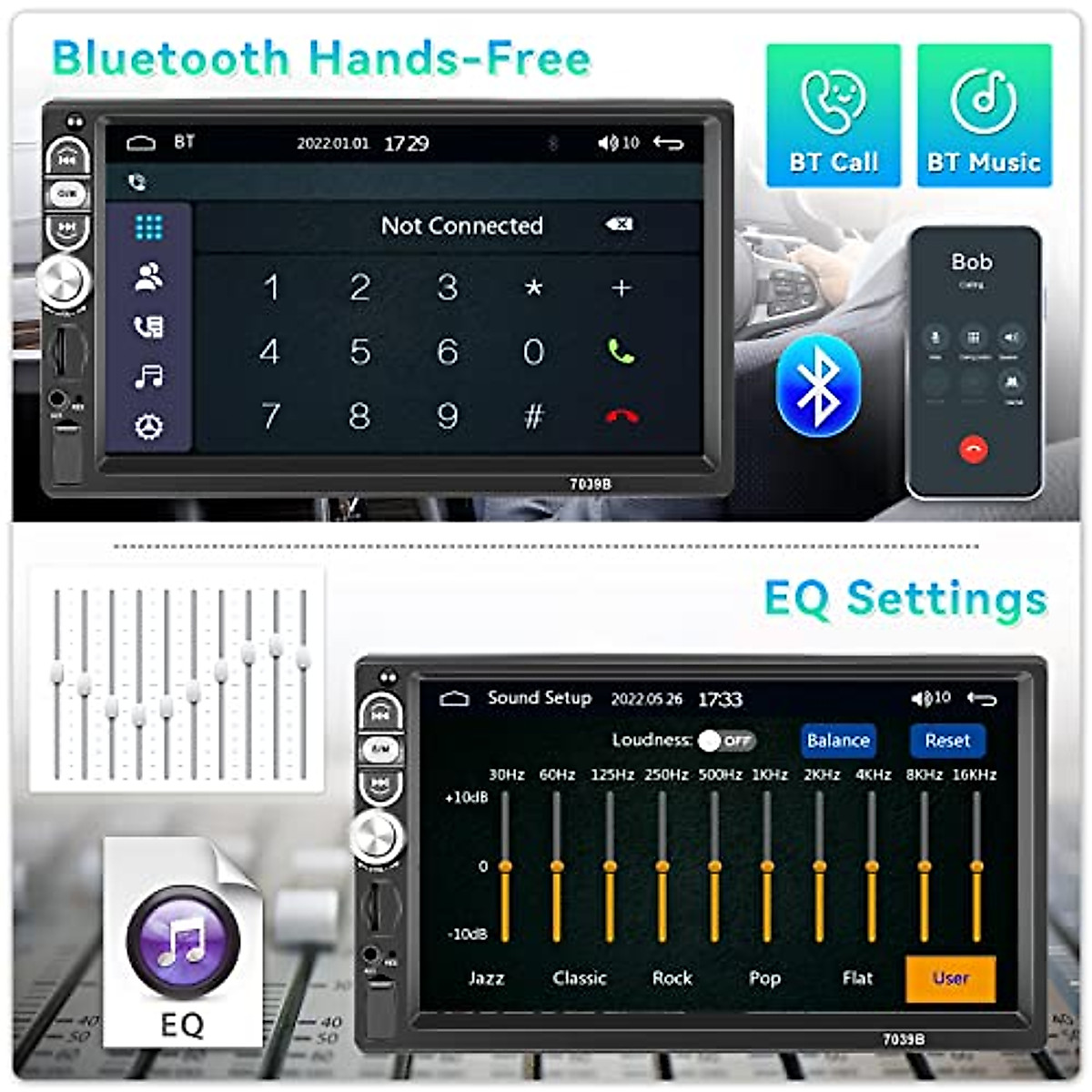 Single Din Apple Carplay Car Stereo Android Auto, 7”Touch Screen Car Radio with Bluetooth FM Radio iOS/Android Mirror Link TF/USB/AUX Input 1 Din Head Unit Receiver+ Backup Camera + Mic