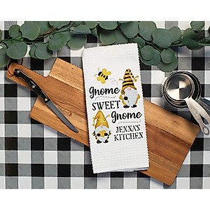 Personalized Gnome Sweet Gnome Kitchen Towel | Custom Bee Theme Dish Towel | Summer Kitchen Decor | Seasonal Decor | Kitchen Accessories | Housewarming Gift | Gift for Friend | Funny Gnome Pun