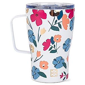Mary Square Darling Daisy Pink Floral 14 ounce Stainless Steel Curved Travel Tumbler with Lid