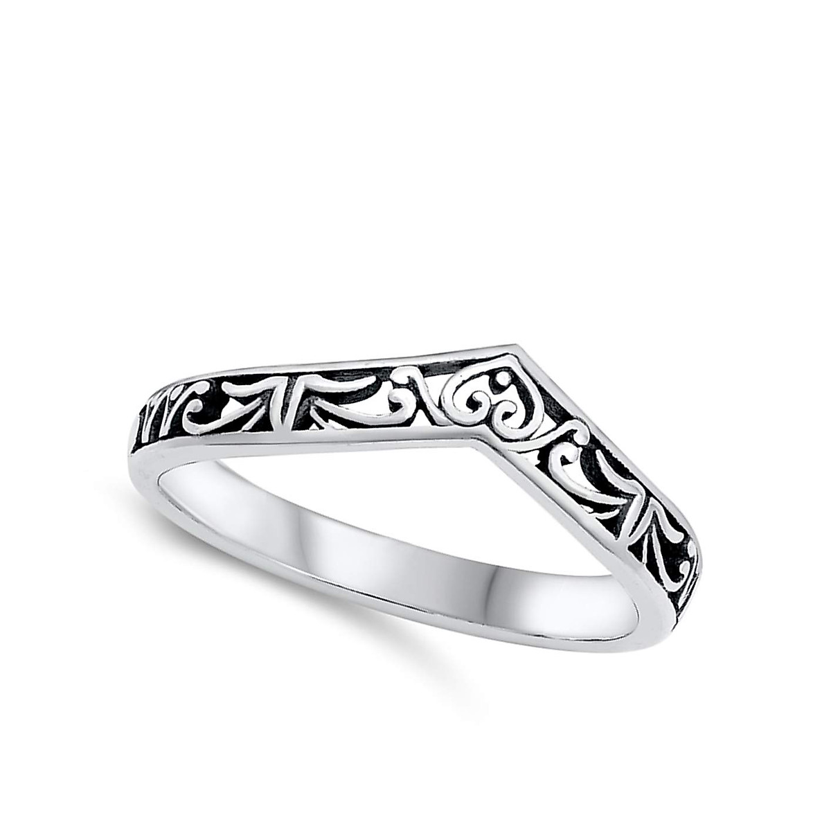 V Shaped Filigree Swirl Chevron Ring New .925 Sterling Silver Band Size 11