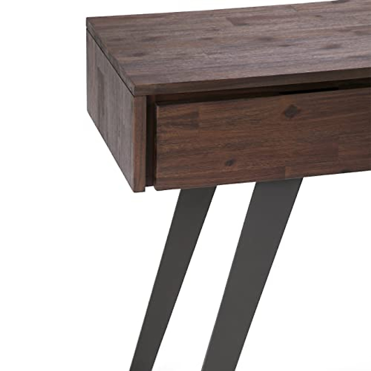 SIMPLIHOME Lowry SOLID ACACIA WOOD and Metal 60 Inch Wide Modern Industrial Console Sofa Table in Distressed Charcoal Brown, For the Living Room, Entryway and Bedroom
