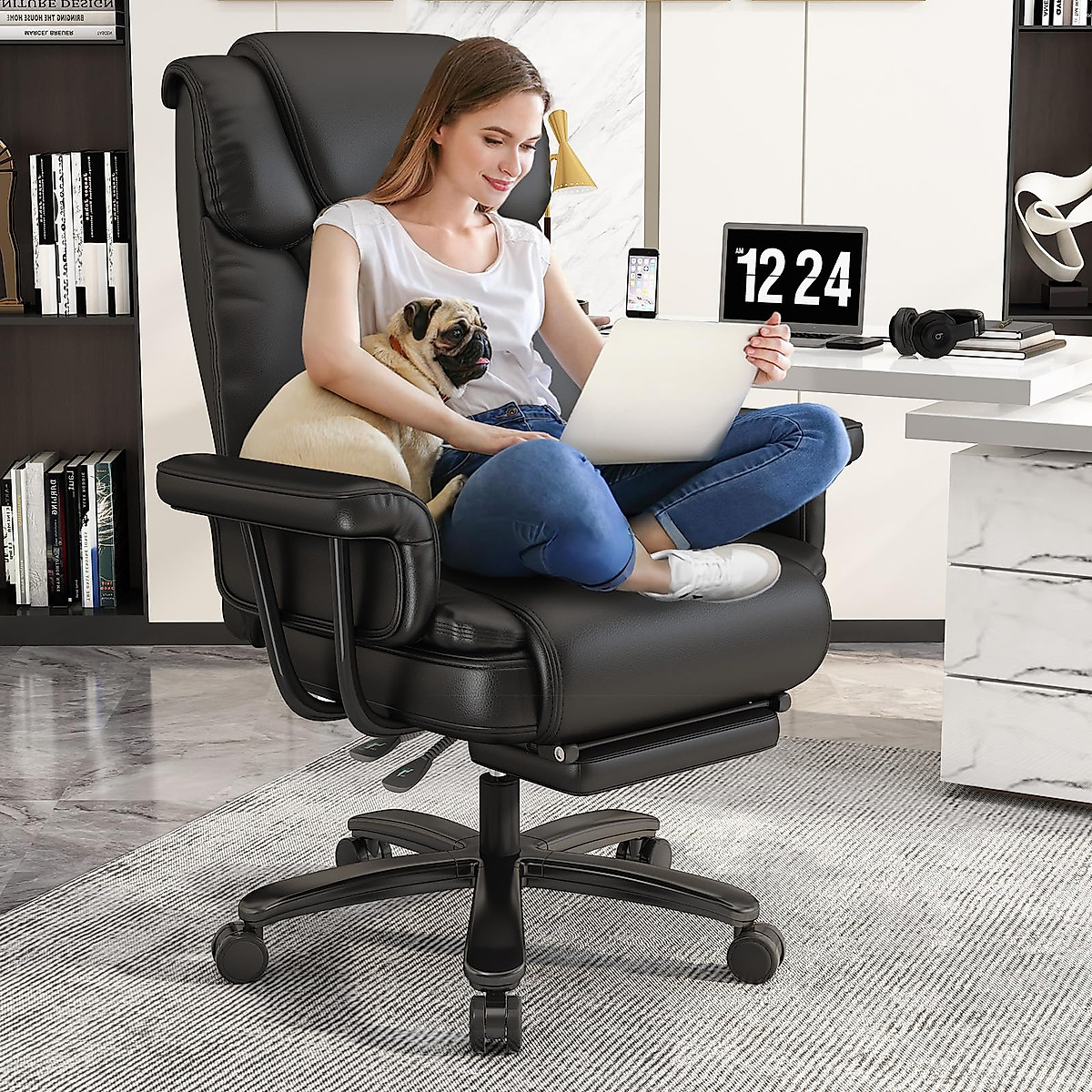 GYI Big and Tall Office Chair 400LBS with Wide Seat and Arms, 160° Reclining Office Chair with Footrest, Comfortable Executive Office Desk Chair High Back, Computer Chair Home Office