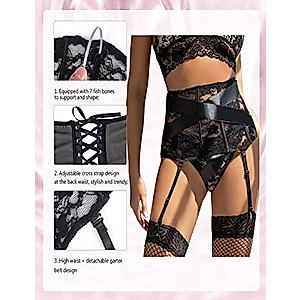 ohyeah Women High Waisted Garter Belt Plus Size Lace Garter Belt Set Suspender Belt for Stocking(No Stockings)