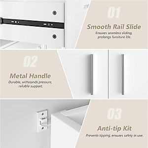 VECELO Dresser for Bedroom, Chest of 6 Drawers with Adjustable LED Lights & Power Outlet, Raised Edge and Large Storage Capacity, Multiple Modes, White