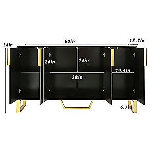 Zevemomo Buffet Sideboard Storage Cabinet for Living Room Coffee Bar Console Table with Adjustable Shelf, 4 Doors, Black