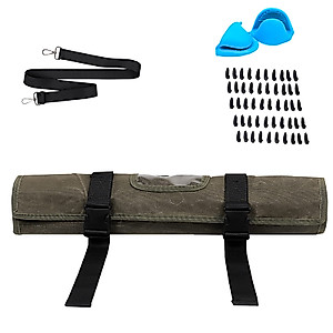 HERSENT Waxed Canvas Chef’s Knife Roll Bag,Army Green Knife Wrap,Portable Knife Roll, Waterproof Pocket Knife Carrier,Durable 16oz Knife Case With Adjustable Shoulder Strap