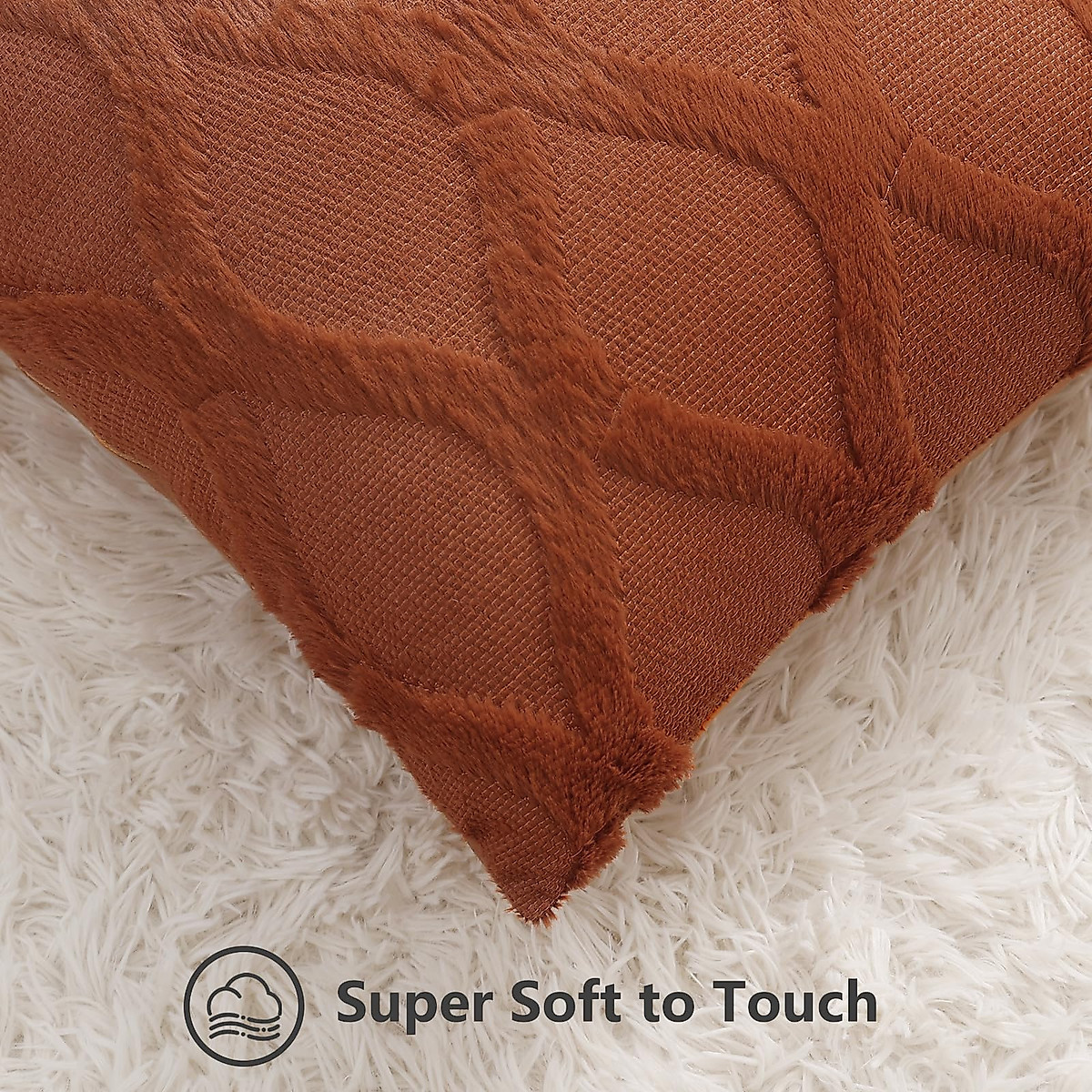 decorUhome Fall Decorative Throw Pillow Covers 18x18 Set of 2, Soft Plush Faux Fur Wool Pillow Covers for Couch Bed Sofa Living Room, Rust