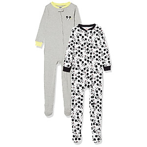 Amazon Essentials Disney | Marvel | Star Wars Unisex Babies' Snug-Fit Cotton Footed Pajamas, Pack of 2, Mickey Moods - Footed Sleeper, 18 Months