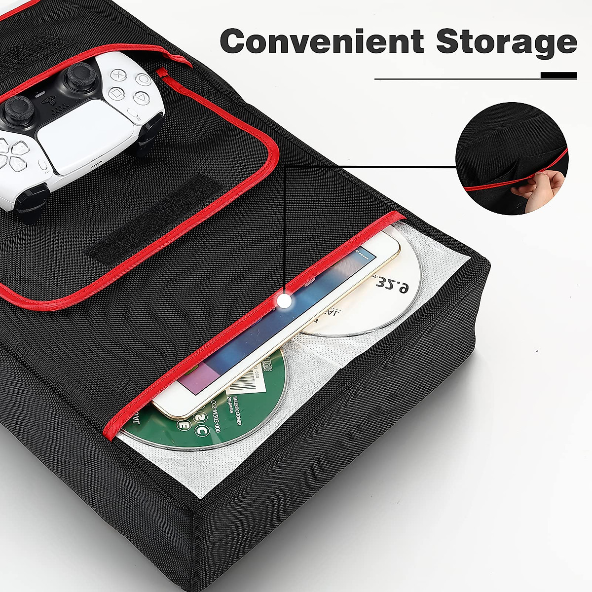 TiMOVO Dust Cover for PS5 Console, Soft Lining Dust Guard for Playstation 5 Console Digital Edition & Regular Edition, Waterproof Protective Sleeve with Game Disc & Controller Storage Pocket, Black