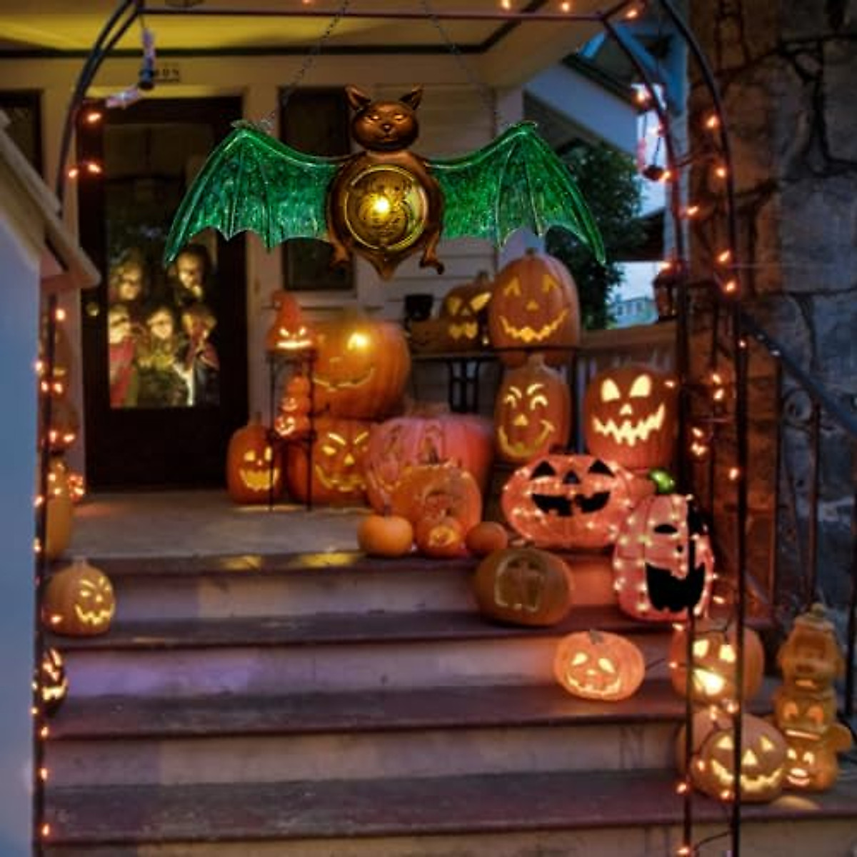 DREAMSKIP Hanging Bats Halloween Decoration, Halloween Bats Solar Lights Outdoor, Waterproof Halloween Lanterns for Yard, Outside, Party, Garden (Green)