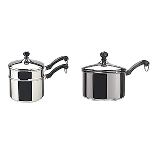 Farberware Classic Stainless Series 2-Quart Covered Double Boiler & Classic Stainless Steel 2-Quart Covered Saucepan - - Silver