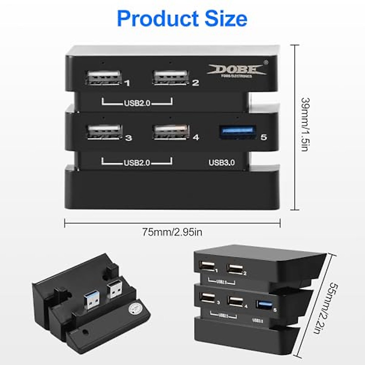 Linkstyle USB Hub for PS4 Pro, 5-Port USB 3.0 Hub Extension Adapter Splitter with LED Indicator for PlayStation 4 Pro, Black