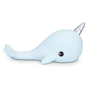 Navaris Narwhal Night Light - Battery Powered Color Changing LED Lamp for Kids, Baby Nursery, Boys, Girls - BPA-Free and Phthalate-Free - Light Blue