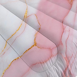 FUYEUN Marble Comforter Sets Pale Pink Chic Bedding Set Full Size for Girls Teens Women Boys Gold Glitter Luxury Marbling Texture Quilt 1 Comforter + 2 Pillow Cases