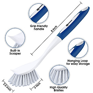 SPOGEARS Dish Brush 3 Pack - Dish Scrubber Brush with Built-in Scraper - Kitchen Brush for Dishes - Kitchen Scrub Brush with Grip Friendly Handle - Dish Cleaning Brush