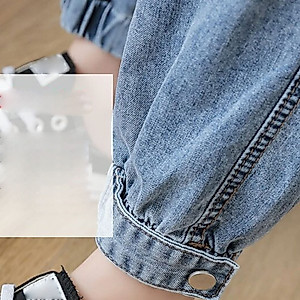 Women's High Waist Cargo Jeans Vintage Multi Pocket Pencil Denim Pants Boyfriend Washed Hip Hop Joggers Jean (Blue,Small)