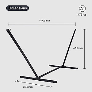 SUNCREAT 12 FT Heavy Duty Hammock Stand, Portable Hammock Stand, 475 lbs Capacity, Black