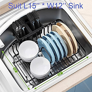 1Easylife Dish Drying Rack with Anti Rust Frame, Small Dish Drainer Rack for Kitchen Counter, Sink Dish Rack on Counter with Utensil Holder and Non-Slip Rubber Feet Rustproof for Organizer Storage