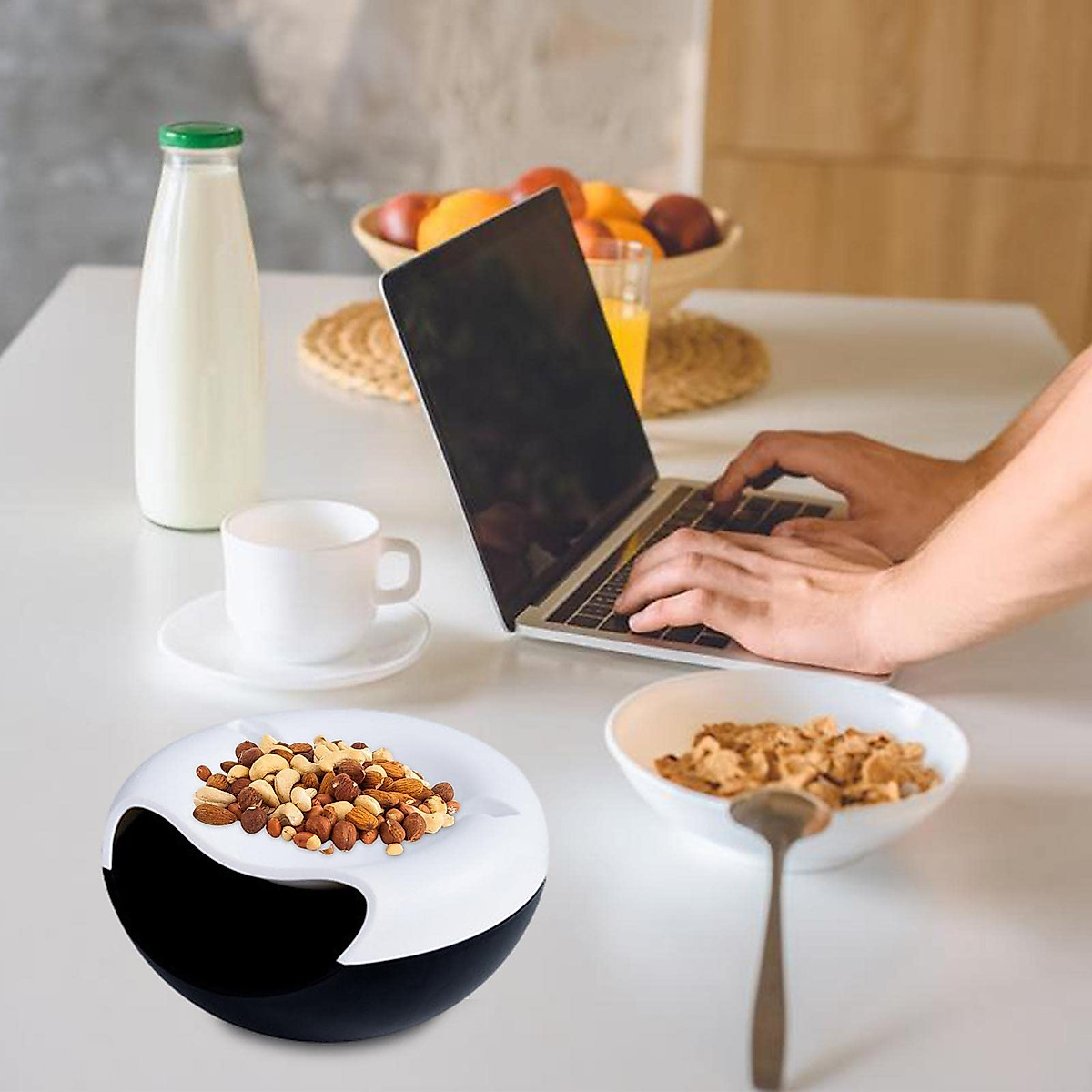 Snacks Bowl | Double Layer Container Household Snack Serving Dish Organizer | Portable Multi-Function Snack Storage Box | with Cellphone Holder Slot | Perfect Lazy Gift Baodan