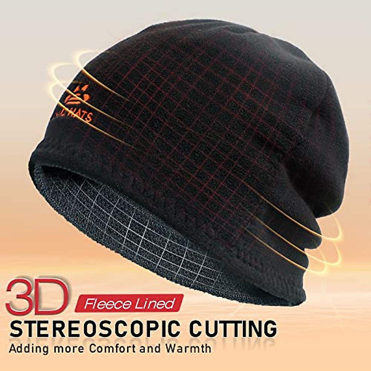 Lvaiz Mens Winter Beanie Hat Warm Fleece Lined Skull Cap for Men Reversible Women Windproof Watch Hat Knit Warm Unisex Beanie Mixed Black